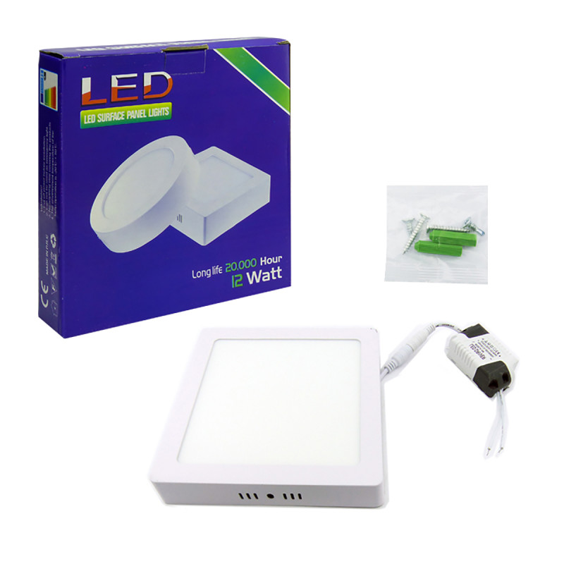 Foco LED Panel 12 Watt Cuadrado Sobrepuesto Luz Blanca