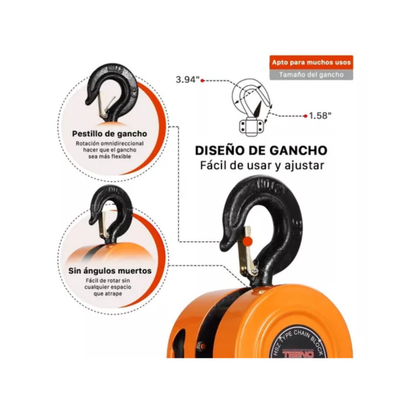 Tecle Cadena Manual 2 Toneladas 3 Metros Cadena